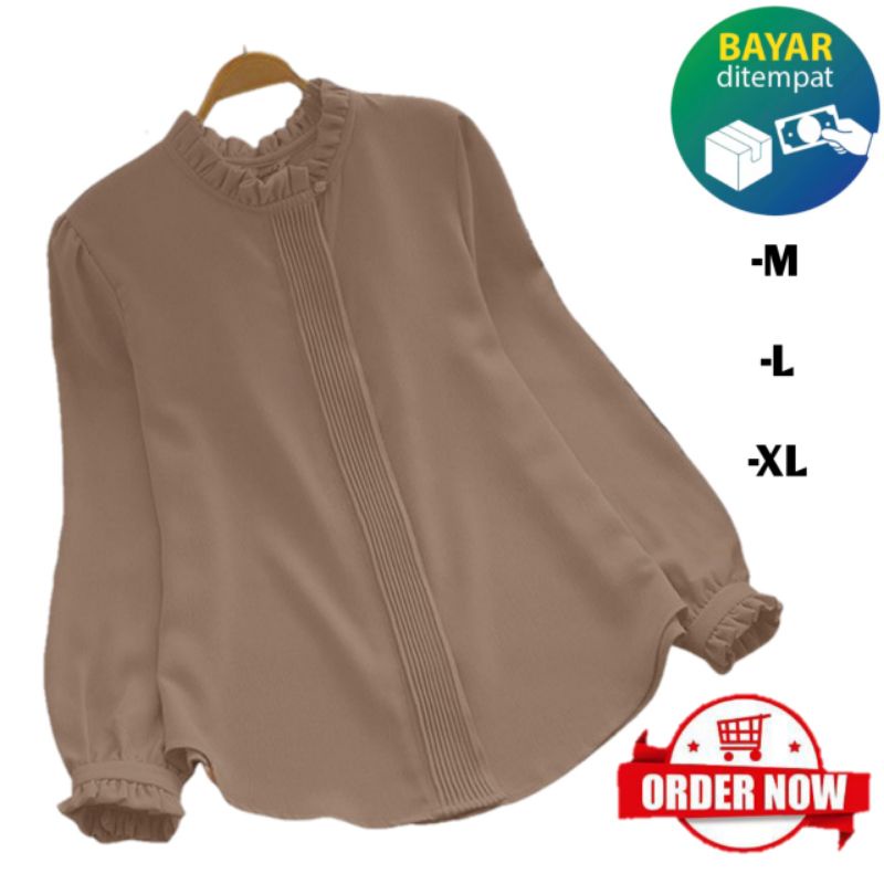 Jual Atasan Kemeja Wanita Lengan Panjang Kekinian Korean Style Blouse Kerja Wanita Terbaru Busui ...