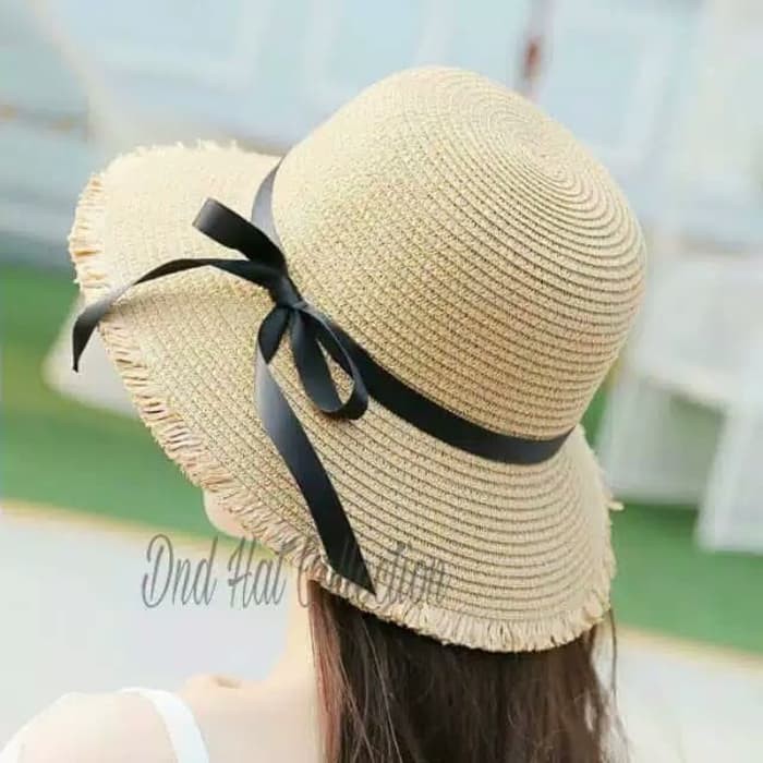 Jual Topi Pantai Import Pita Hitam Full Anyaman Jerami Rawis | Shopee Indonesia
