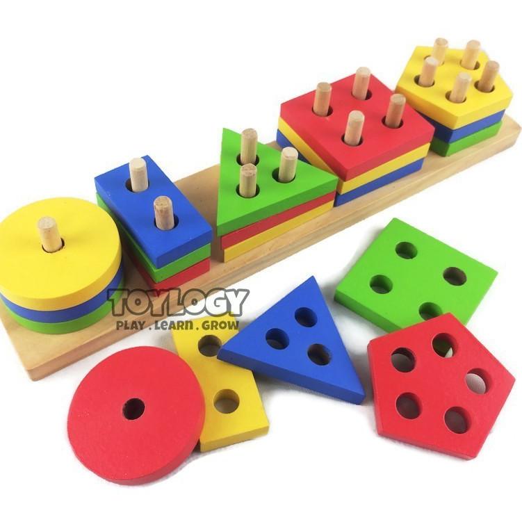Jual Mainan Edukasi Anak B Shape Kayu Balok Geo Geometri 5 Bentuk Warna ...
