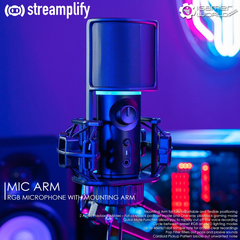 Jual Streamplify MIC ARM RGB USB Microphone With Mounting Arm & Pop Filter | Shopee Indonesia