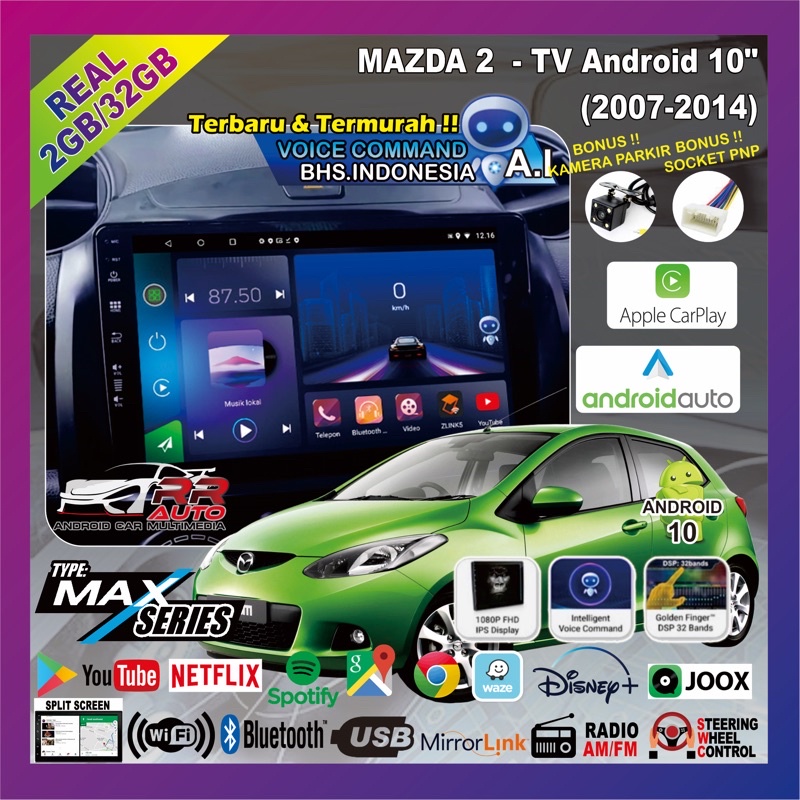 Jual Mazda 2 2007-2014 | Headunit Android 10in,2/32gb,Wifi,Android Auto,Apple Carplay,Voice ...