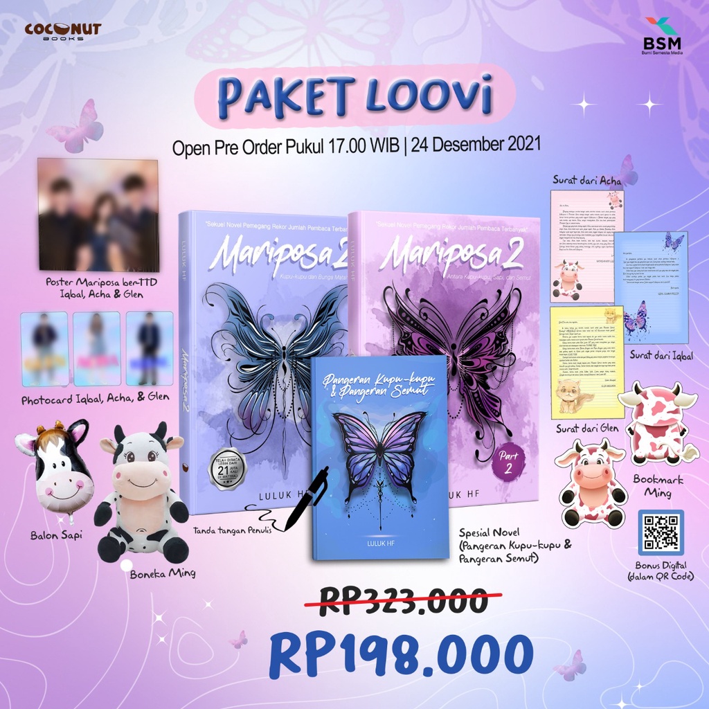 Jual NOVEL MARIPOSA 2 PART 1 & 2 + BONUS - LULUK HF - Coconut | Shopee ...