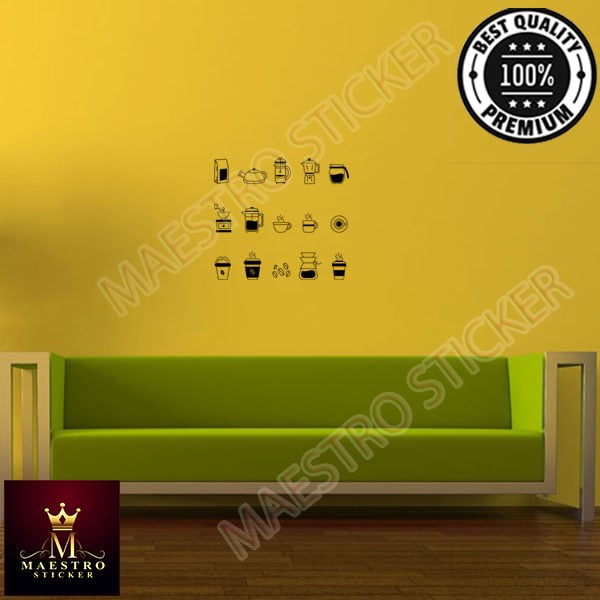 Jual Cutting Sticker Coffee Set Stiker Dinding Kaca Dapur Cafe Resto ...