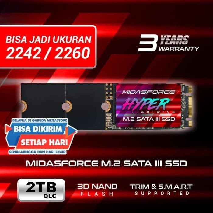 Jual SSD M2 SATA M.2 SATA III 2280 2TB QLC MIDAS FORCE HYPER LIGHTNING ...
