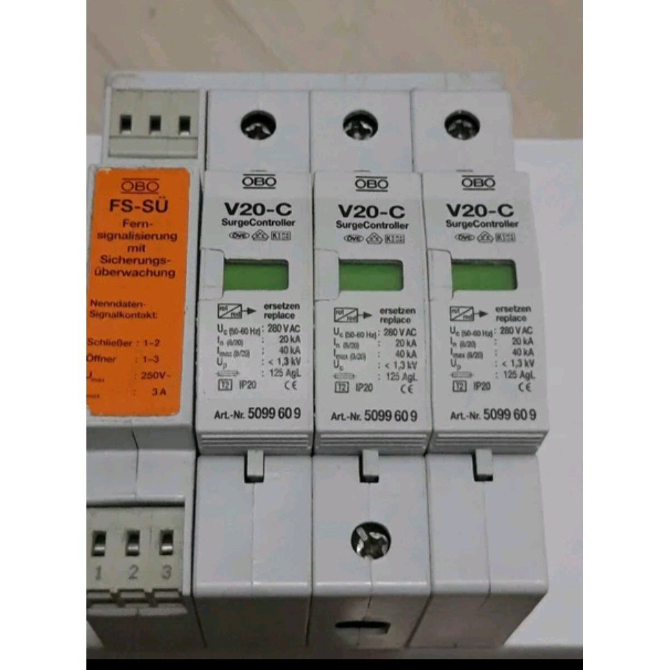 Jual Penangkal Petir Surge Arrester Obo V20-C 4P 280 VAC + FS-SU ...