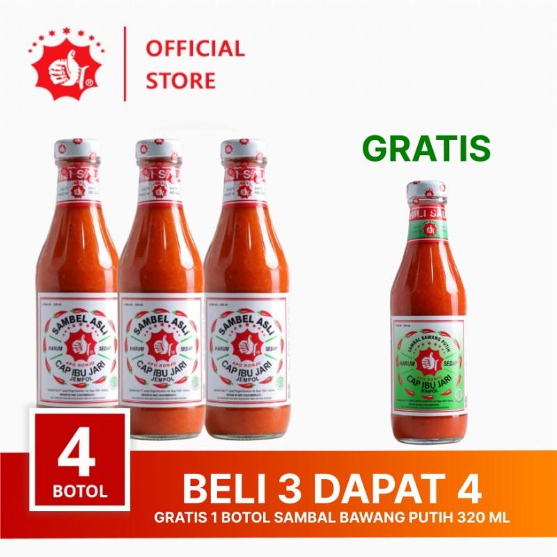 Jual Sambal Asli Cap Ibu Jari Jempol 320ml Bundling 3 botol + BONUS 1 ...