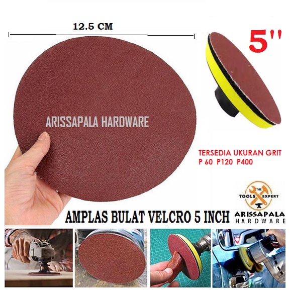 Jual Amplas Bulat Velcro 5 inch Ampelas Bundar Tempel Sanding Disc ...