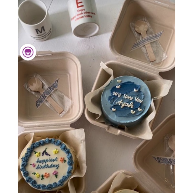 Jual BOX MINI BENTO Cake 5pcs+5pcs SENDOK / Bagasse LUNCH Box / Bento ...
