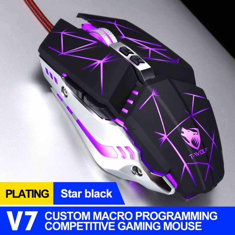 Jual MOUSE GAMING TWOLF V7 RGB MACRO SETTING BAHAN METAL | Shopee Indonesia