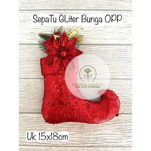 Jual Dekorasi Natal Hiasan natal sepatu foam Bunga merah Uk 15x18cm ...