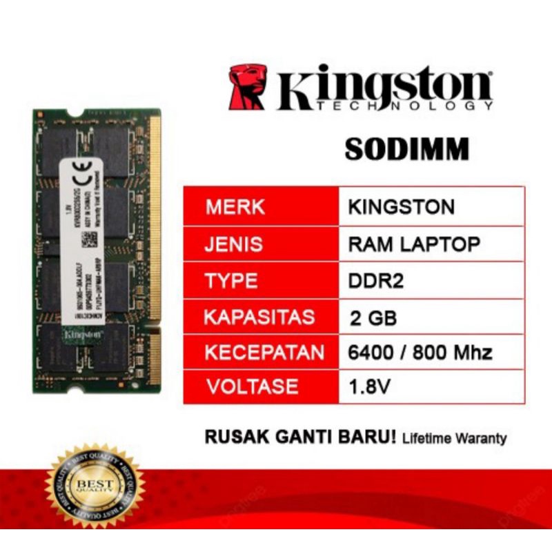 Jual RAM KINGSTON SODIMM DDR2 2GB PC6400 | Shopee Indonesia