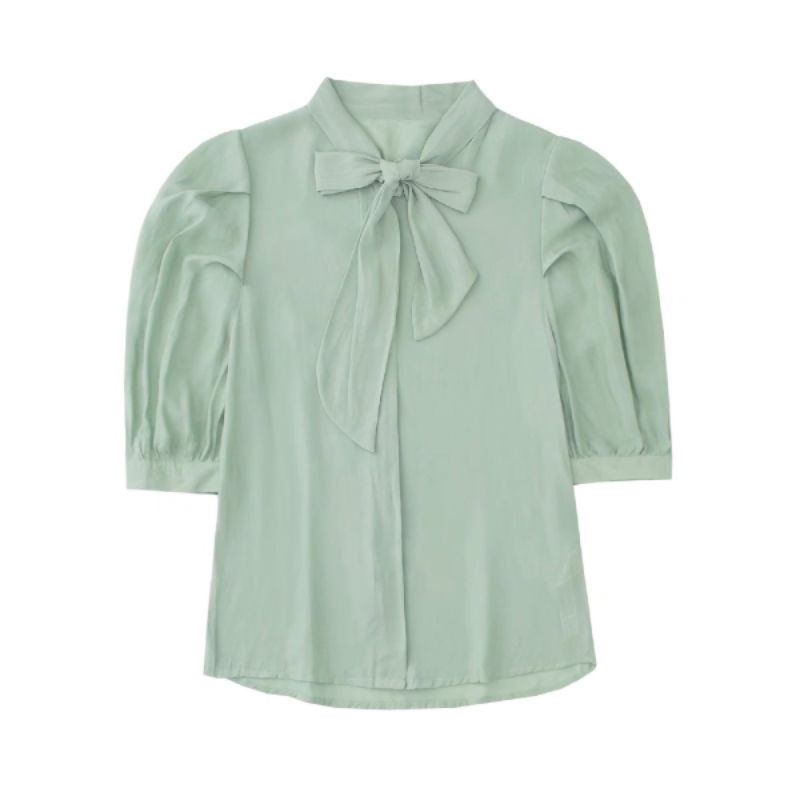 Jual Green Tie Neck Top 67558 (SALE) | Shopee Indonesia