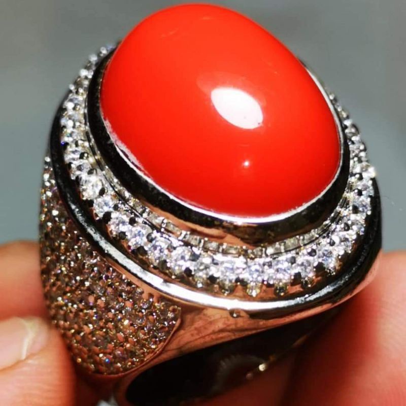 Jual CINCIN BATU AKIK RED CORAL MARJAN MERAH MERONA | Shopee Indonesia