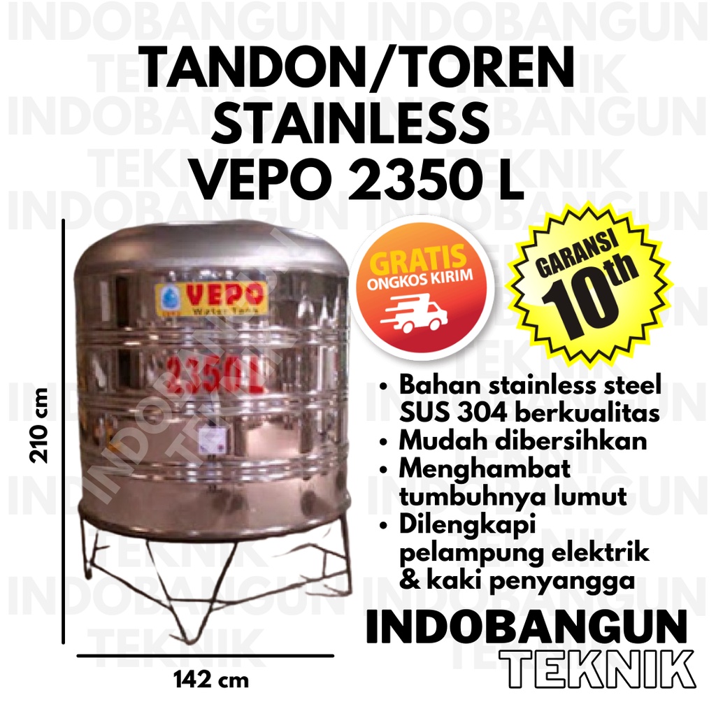 Jual Tandon Air Toren Air Tangki Air Stainless Vepo 2000 Liter 2350 ...