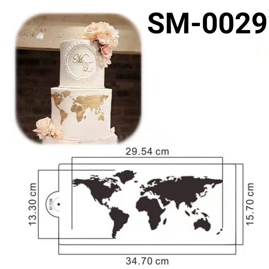 Jual SM-0029 Cake stencil stensil sablon pinggiran kue peta dunia world ...