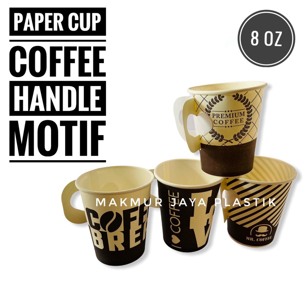 Jual [ PAPERCUP HANDLE 8 OZ ] PAPER CUP COFFEE GELAS KERTAS MOTIF ISI 50 PC | Shopee Indonesia