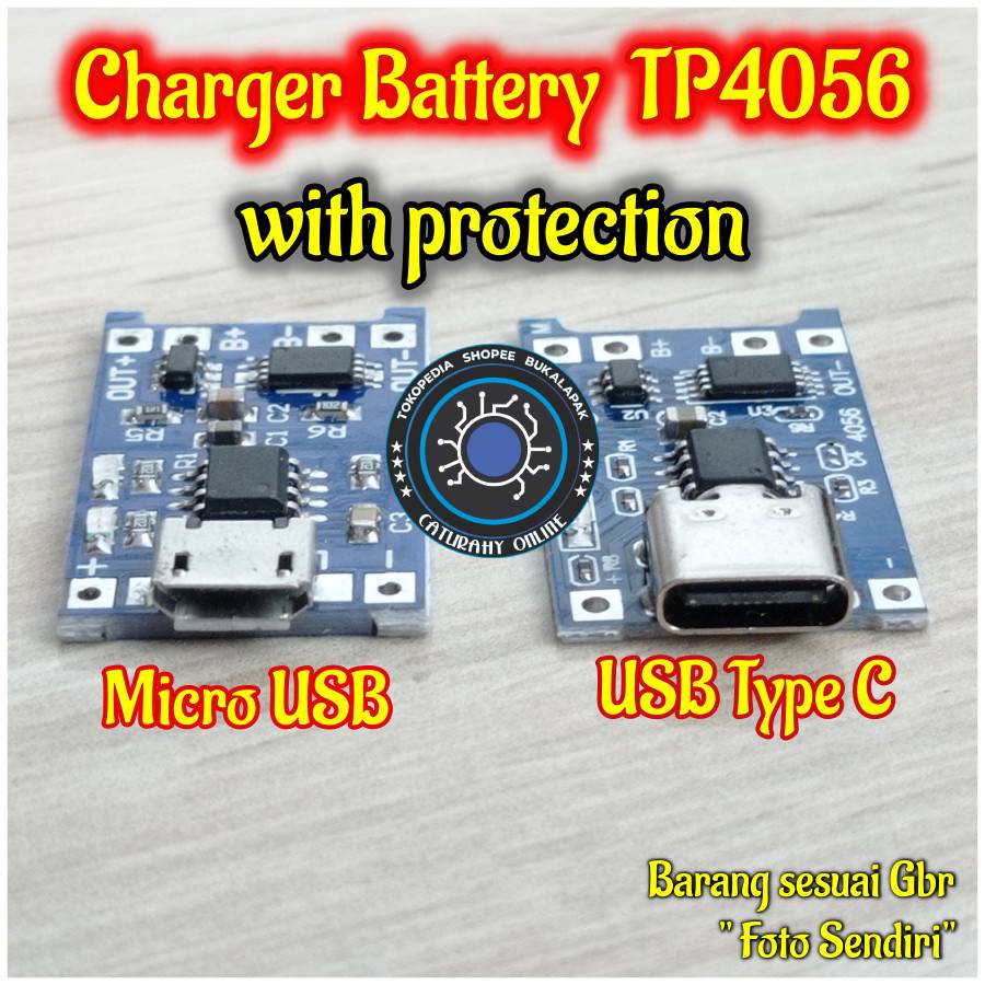 Jual charger tp4056 with protection baterai 18650 usb micro usb type C ...