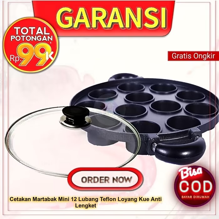 Jual Cetakan Kue 12 Lubang Datar Loyang Martabak Mini Teflon Wingko ...
