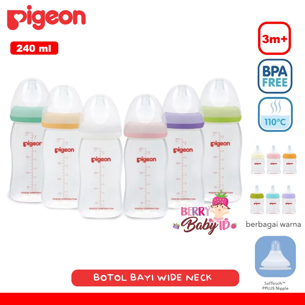 Jual BerryBaby - Pigeon Botol Susu Bayi Wide Neck Soft Touch Peristaltic Plus 240ml 3m+ | Shopee ...
