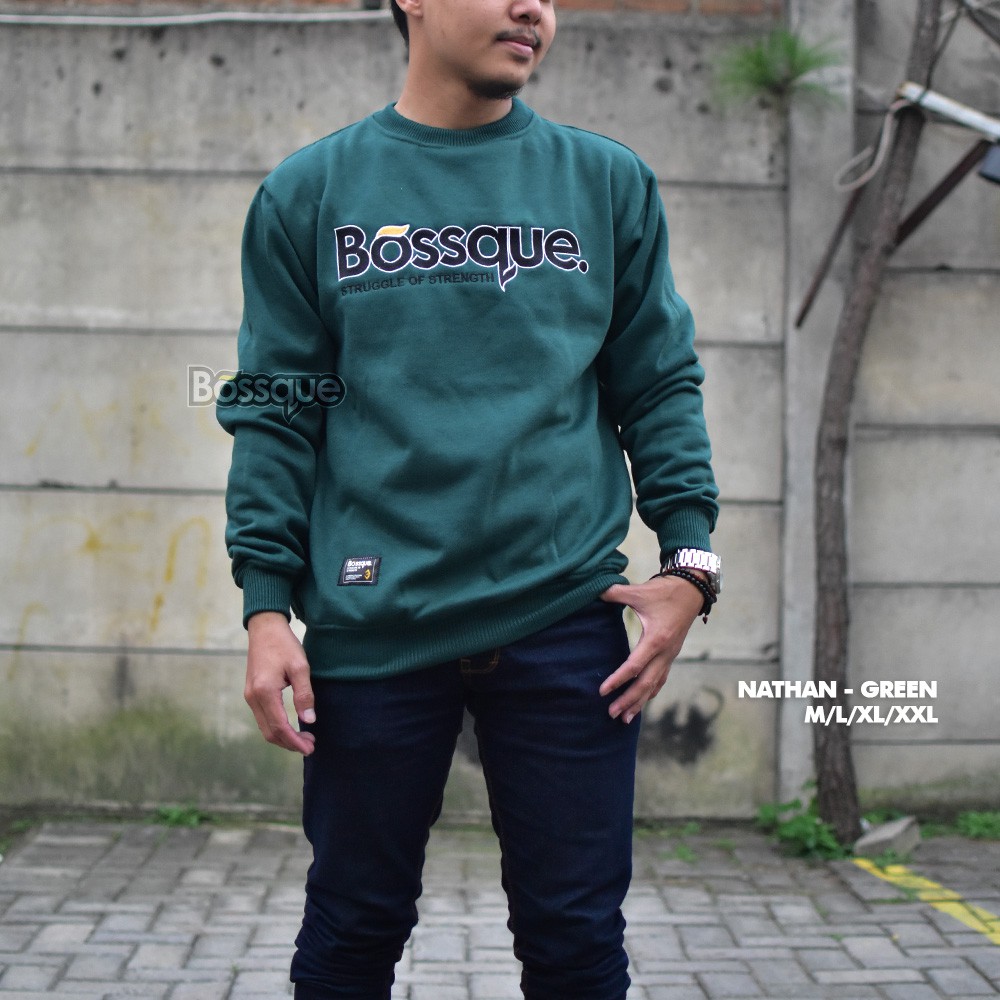 Jual Bossque - Nathan Sweatshirt Bordir Crewneck Sweater Pria Jumper ...