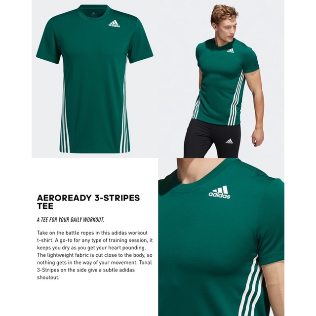 Jual Tshirt Aeroready 3 Stripes Tee Green, kaos olahraga pria untuk ...
