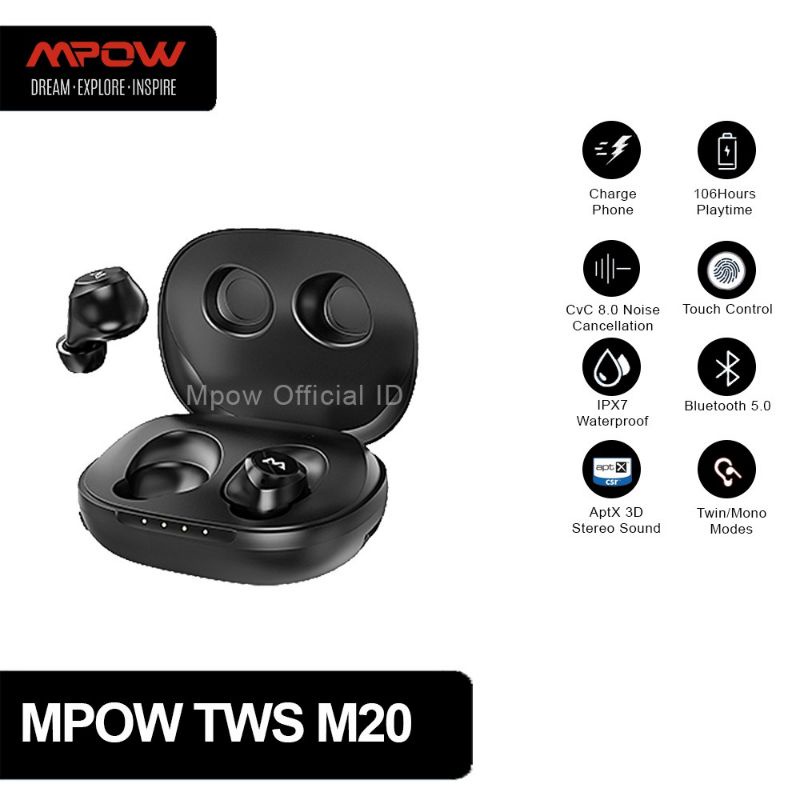 Jual TWS Mpow M20 True Wireless Earbuds aptX Stereo Sound original Shopee Indonesia