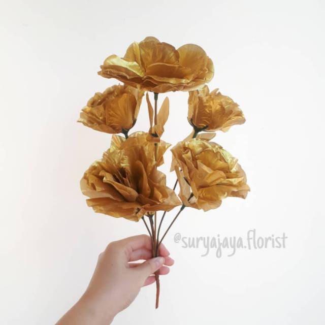 Jual Bunga Mawar Emas x6 / Mawar Emas Artificial / Bunga Artificial ...