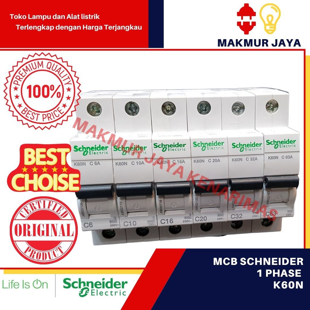 Jual Mcb Schneider 1phase 1p 6A 10A 16A 20A 32A 63A original 6KA murah ...