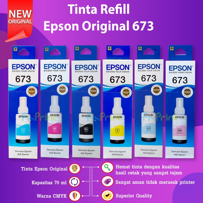 Jual Tinta Epson 673 Refill Printer Epson L800, Epson L805, Epson L810, Epson L850, Epson L1800 ...