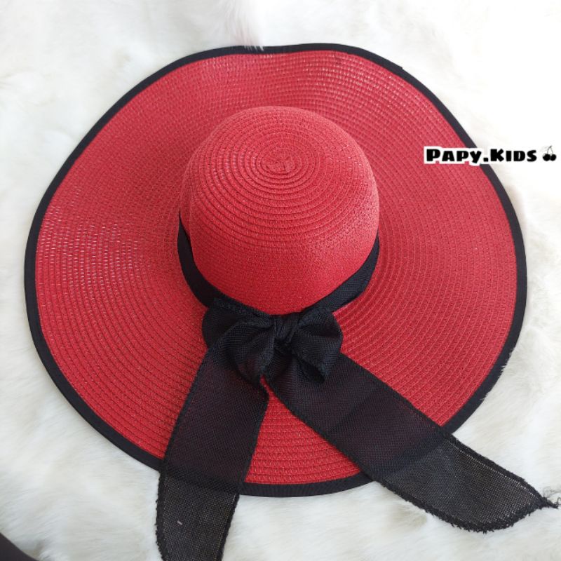 Jual Topi pantai lebar list hitam PL3/ topi pantai lebar dewasa / Summer Hat | Shopee Indonesia