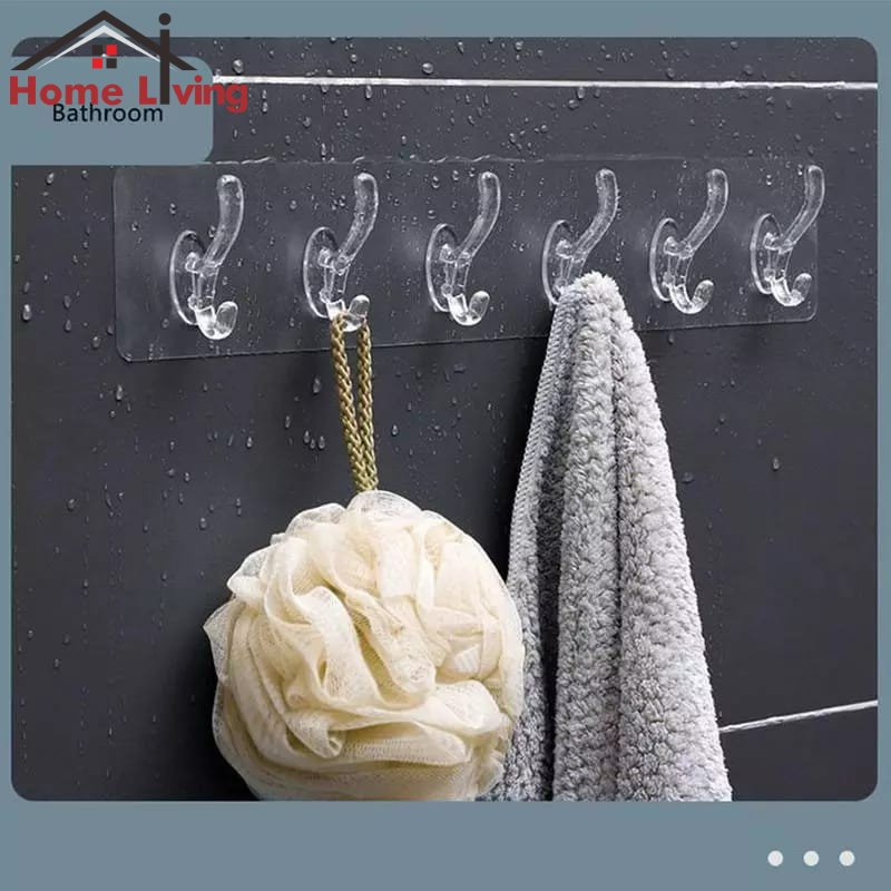 Jual HL Gantungan HOOK Tempel Transparan 6 Kait Hanger Gantungan Tempel ...
