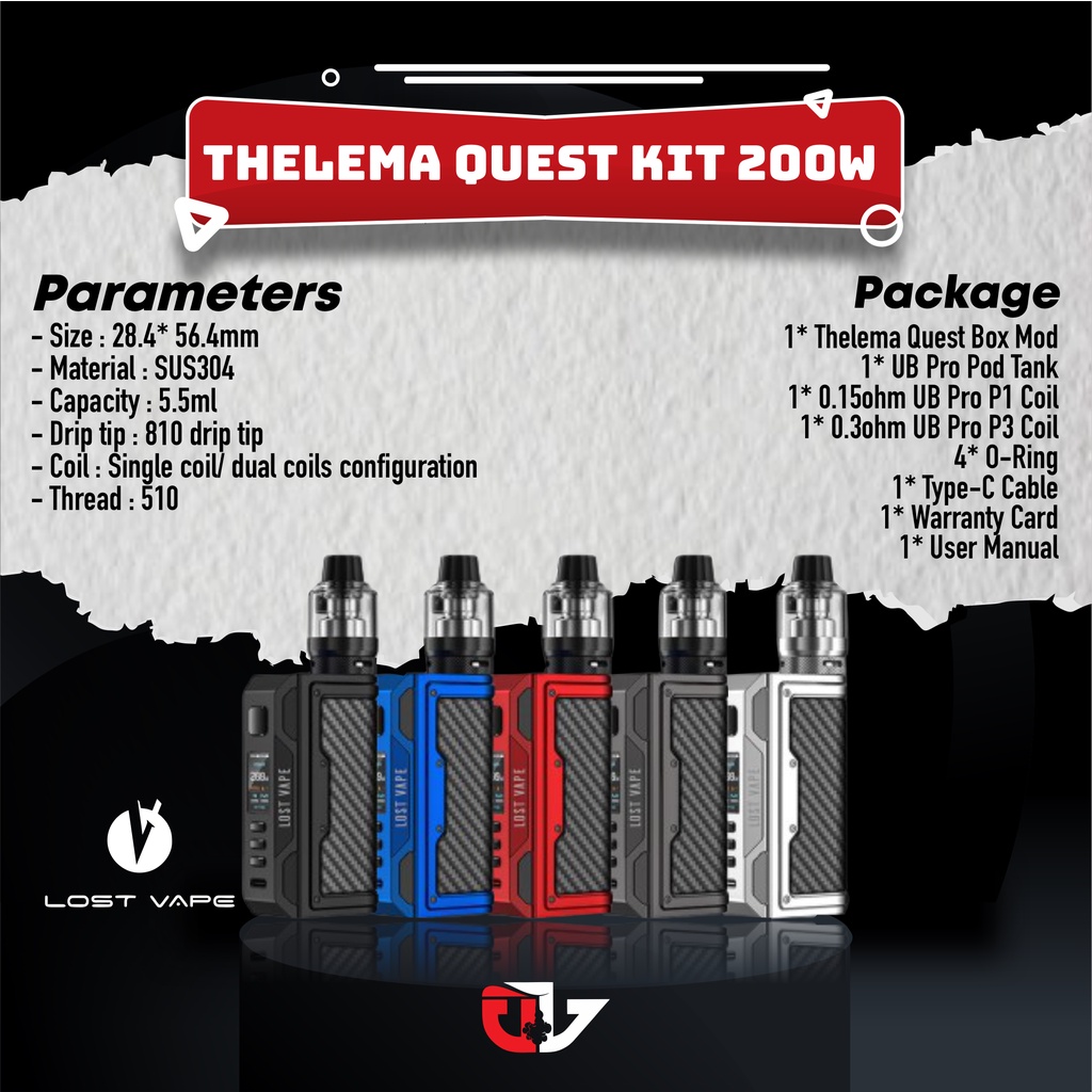 Jual Lost Vape Thelema Quest 200W Box Mod Kit with UB Pro Pod Tank ...