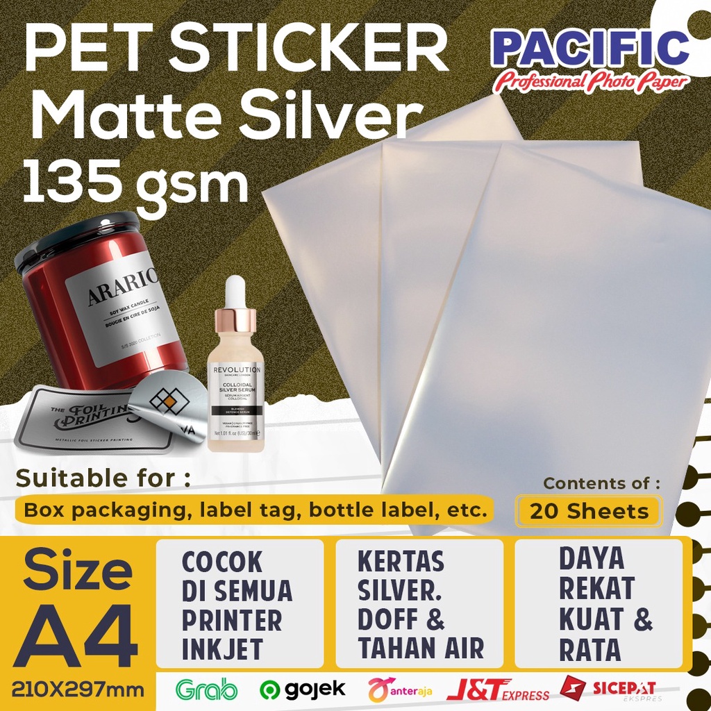 Jual Kertas Stiker Matte Silver / Sticker Paper Vinyl Inkjet 135 gsm ...