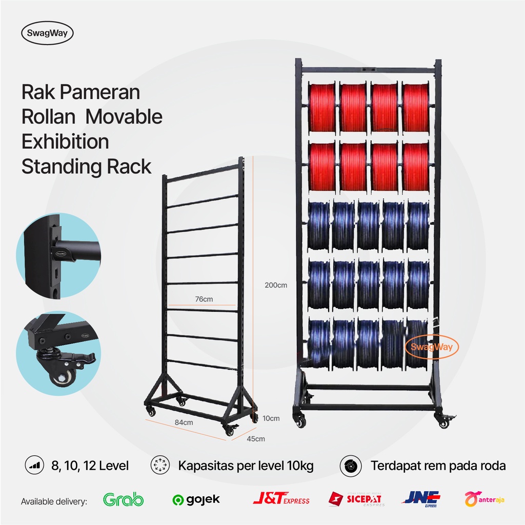 Jual Rak display geser besi pameran Skotlite rak dorong Berdiri Rak ...