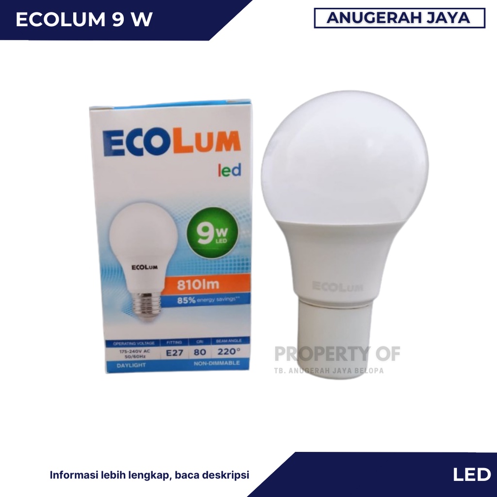 Jual ECOLUM Lampu LED Bulb 9 Watt Putih/White | Shopee Indonesia
