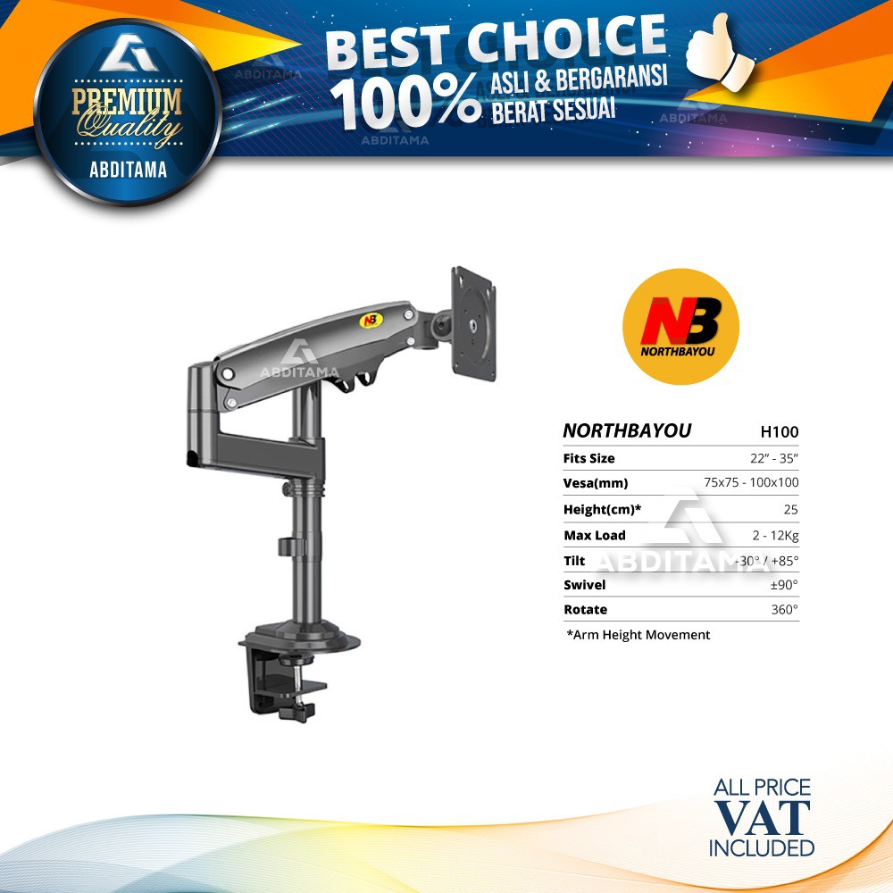 Jual Bracket NB H100 17" - 34" Max Load 2 - 9 Kg Vesa 75x75 -100x100 mm ...