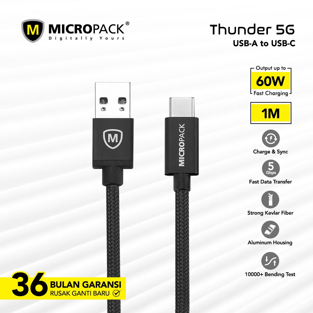 Jual Micropack Cable MC-310C Fast Charging Braided Cable Type C 3A ...