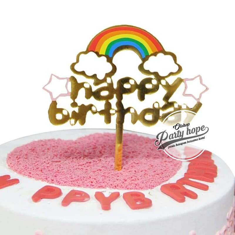Jual Cake topper happy birthday / tusukan hiasan kue hbd awan pelangi ...
