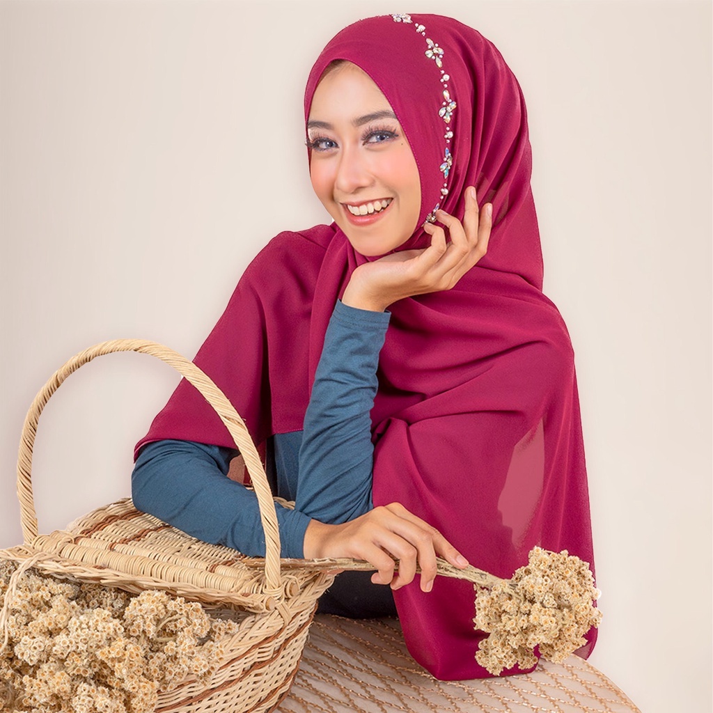 Jual Ria Konveksi-Jilbab Payet Batu Bando Pashmina Armany Polos ...