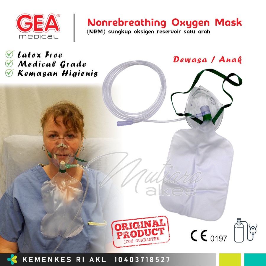 Jual (MUTIARA ALKES) GEA Masker Oksigen Non Rebreathing Dewasa Anak ...