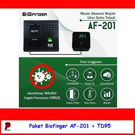 Jual BioFinger AF-201 201 + TD 95 - Mesin Absensi Wajah dengan Sensor ...