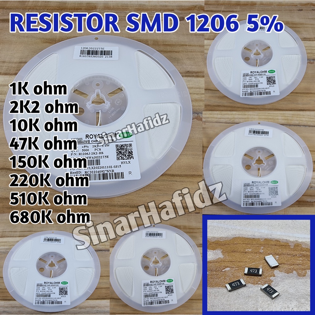 Jual Resistor smd 1k 2k2 10k 47k 150k 220k 680k 1206 variasi kilo ohm ...