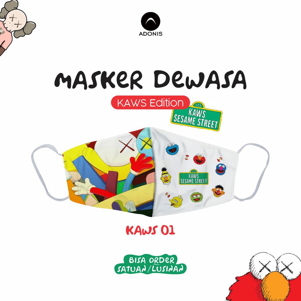 Jual MASKER KAIN KATUN 3LAPIS/3PLY SPESIAL DESAIN KAWS EDITION SATUAN ...