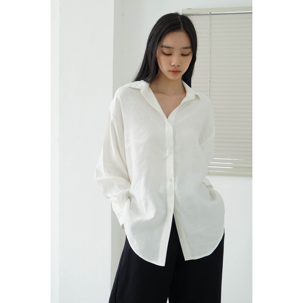 Jual PAFON Oversized Linen Shirt - Broken White | Shopee Indonesia