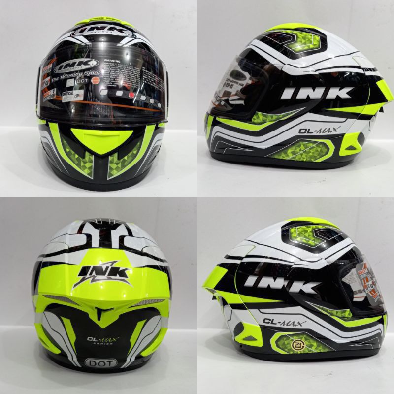 Jual INK HELM CL MAX MOTIF 5 WHITE/YELLOW FLUO | Shopee Indonesia