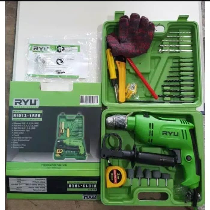 Jual MESIN BOR TANGAN RYU RID13-1 RE / MESIN BOR set 27 pcsTEMBOK TEKIRO | Shopee Indonesia