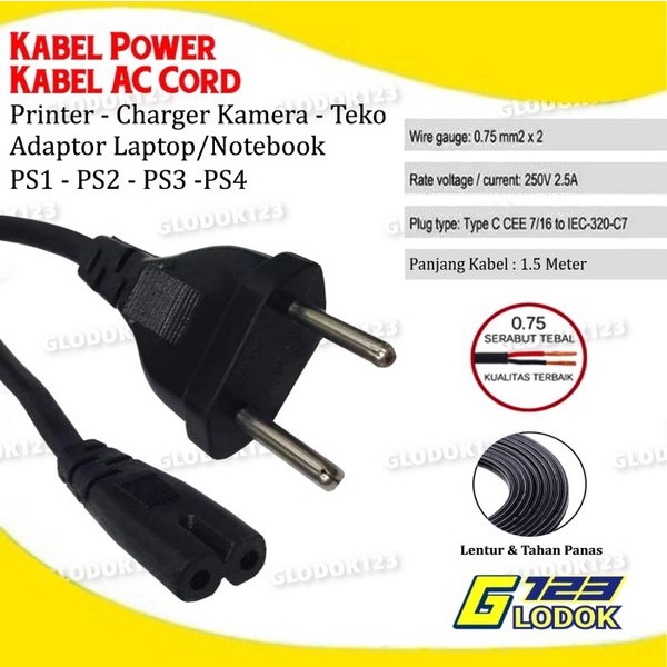 Jual Kabel AC Cord Angka 8 220V Adaptor Power Supply Colokan Listrik 2 ...