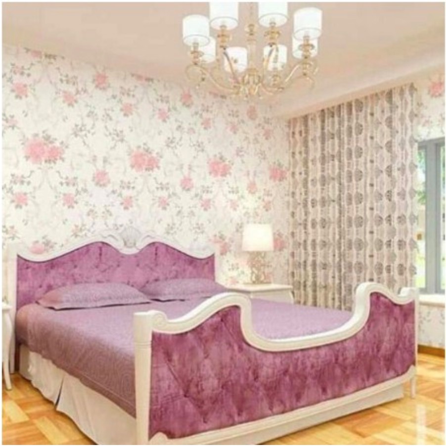 Jual 1 KG MUAT 2 ROLL !! WALLPAPER DINDING ukuran 45 cm x 10 M TEMA WARNA SALUR HIJAU BUNGA ...