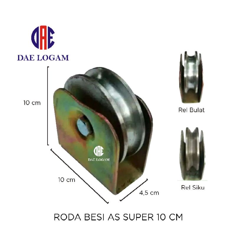 Jual Roda Besi Bubut As Super 10 Cm Rel Bulat (U) / Rel Siku (V ...