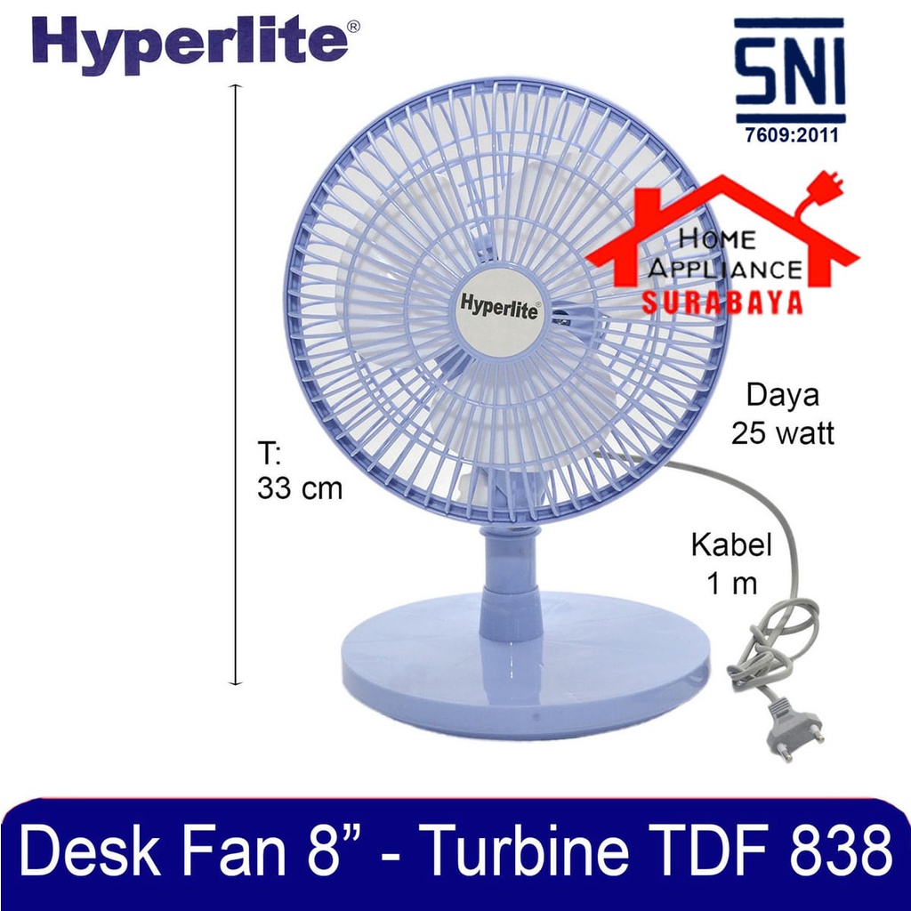 Jual Kipas Angin Meja Listrik - Desk Fan 8 Inch Hyperlite Turbine TN01 TDF 838 | Shopee Indonesia